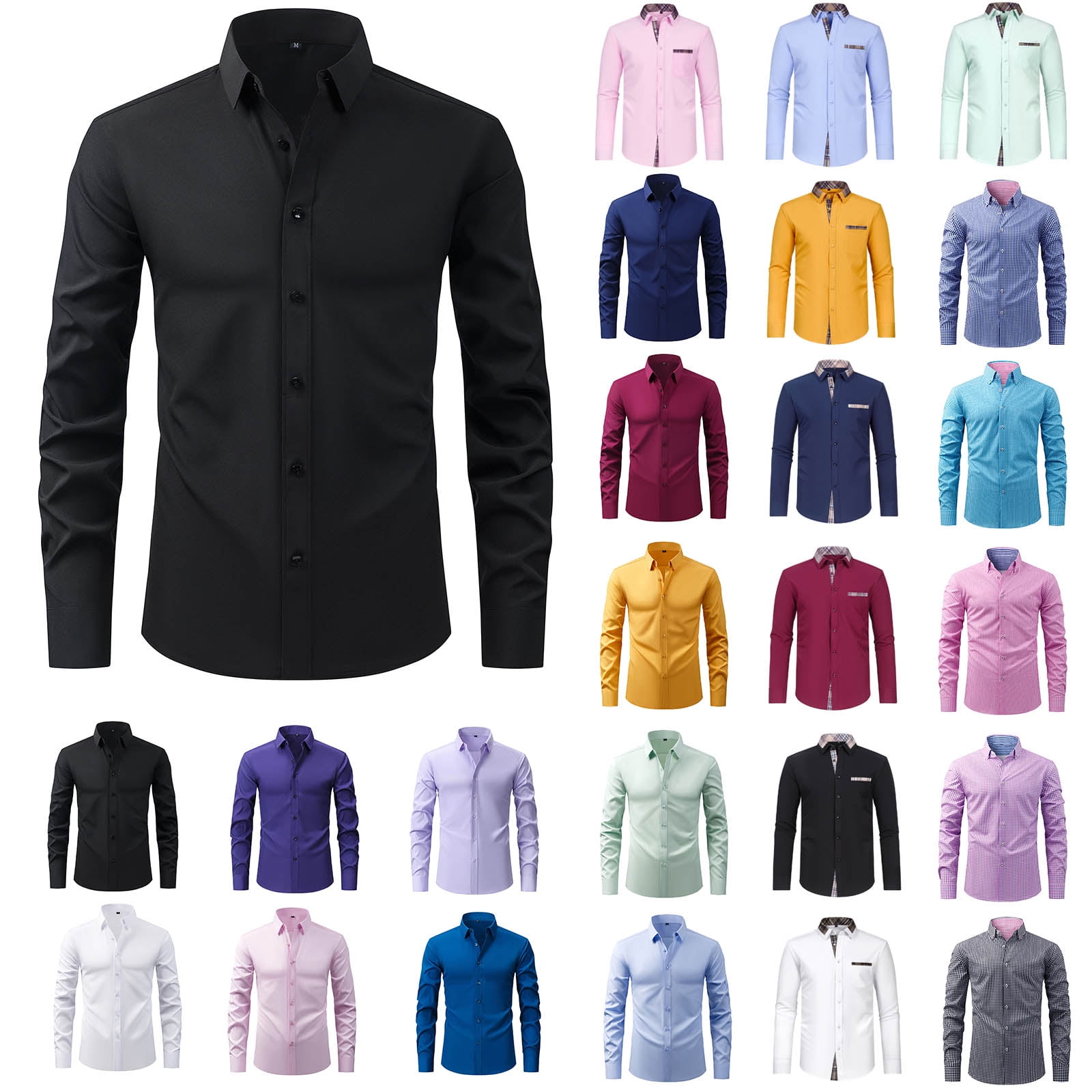 lcziwo Prime Sales of The Day Dress Shirts for Men Solid Long Sleeve ...