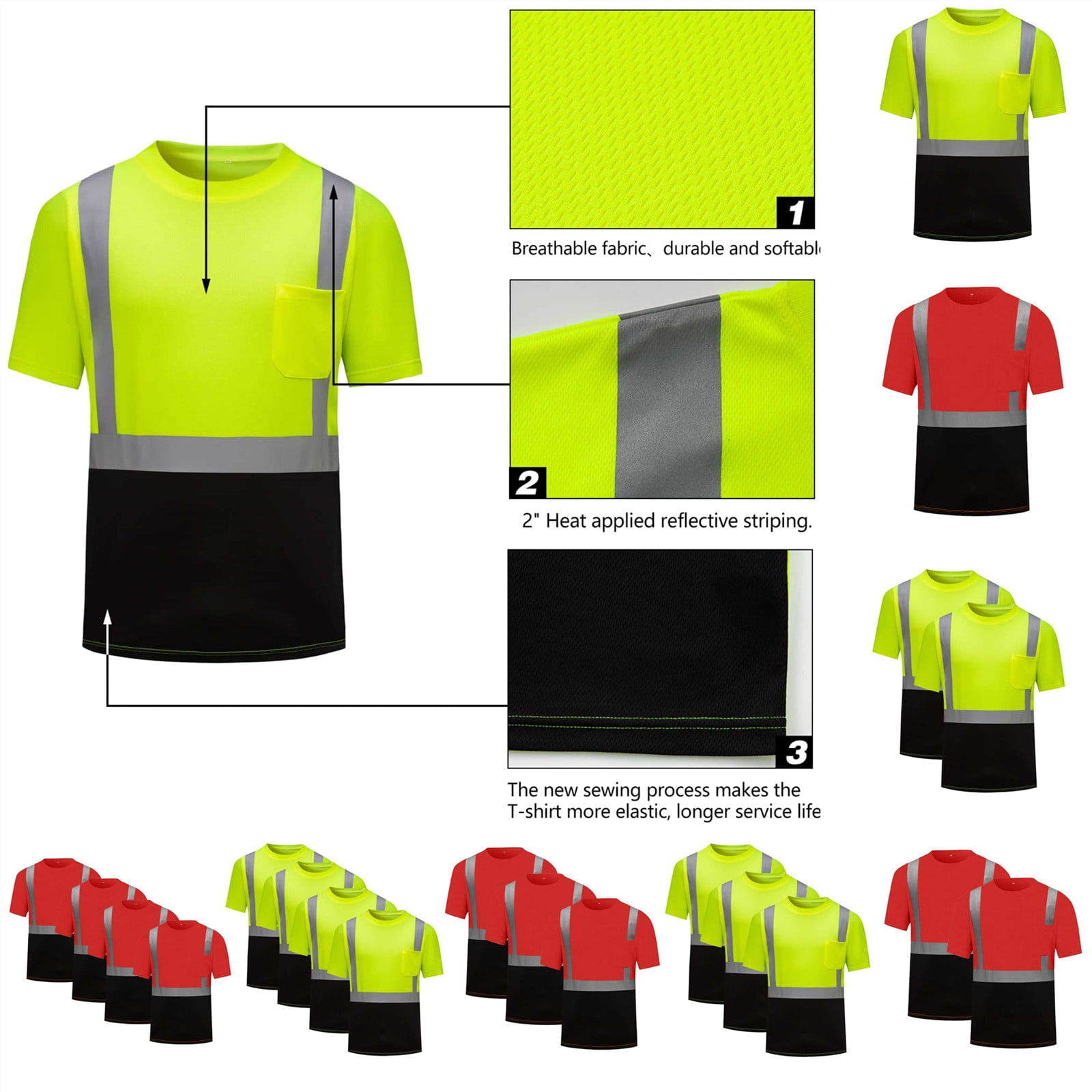 lcziwo Red 3 Pack High Visibility Shirts for Men Class 3 Hi Vis ...