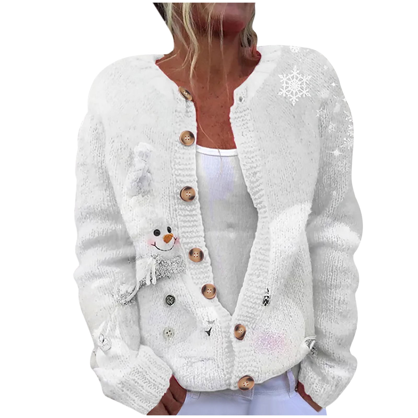 lcziwo Saving Deals Cardigan Ugly Christmas Sweater Women Funny Snowman ...