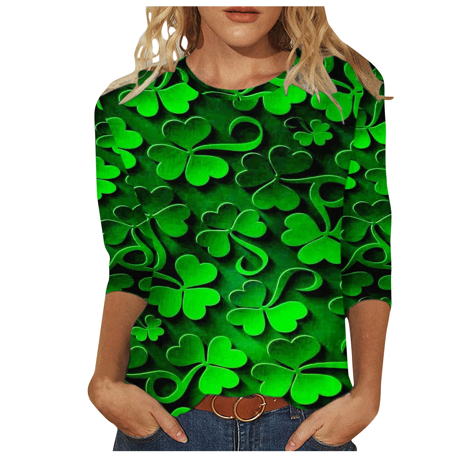 lcziwo St Patrick Day Shirts Women Plus Size 3/4 Sleeve Irish Clover ...
