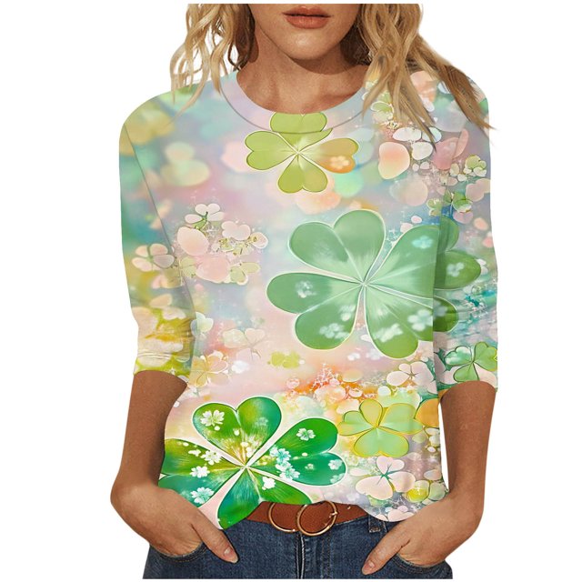 lcziwo St. Patricks Day Shirt Women 3/4 Sleeve Lucky Irish Shamrock ...