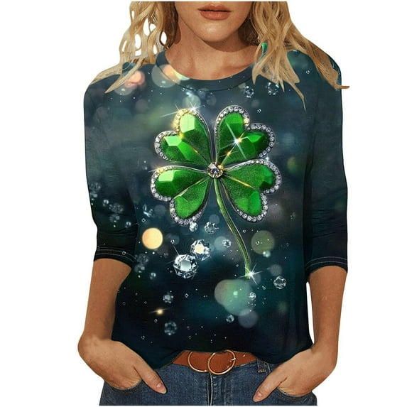 lcziwo St Patricks Day Tops Women 3/4 Sleeve Blouse Shamrock Shirts ...