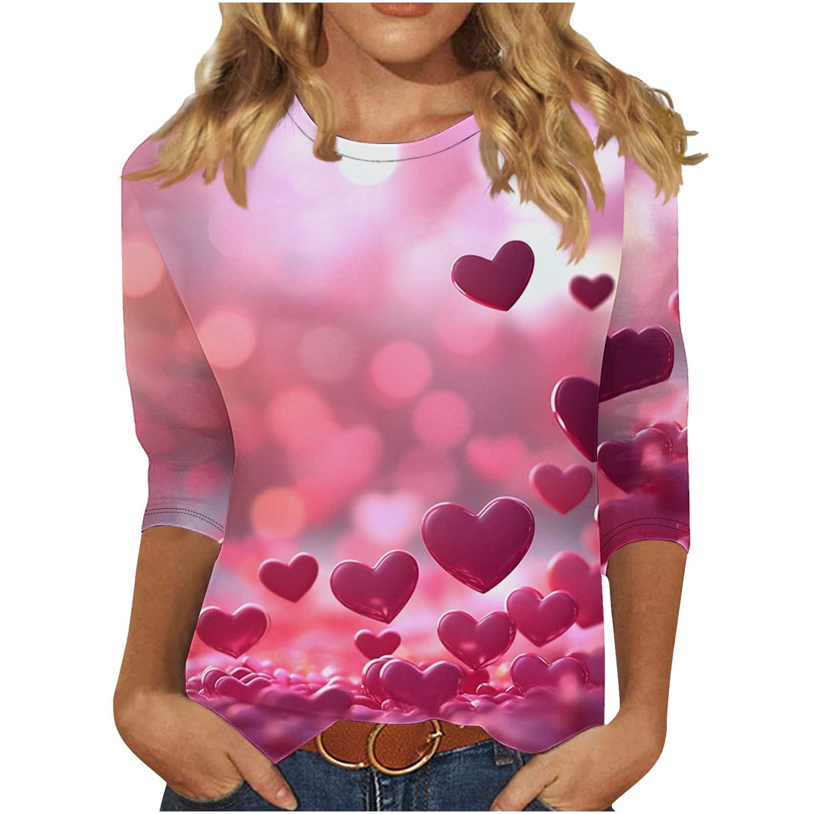 lcziwo Valentine's Day Tops Women 3/4 Sleeve Love Hearts Print Holiday ...