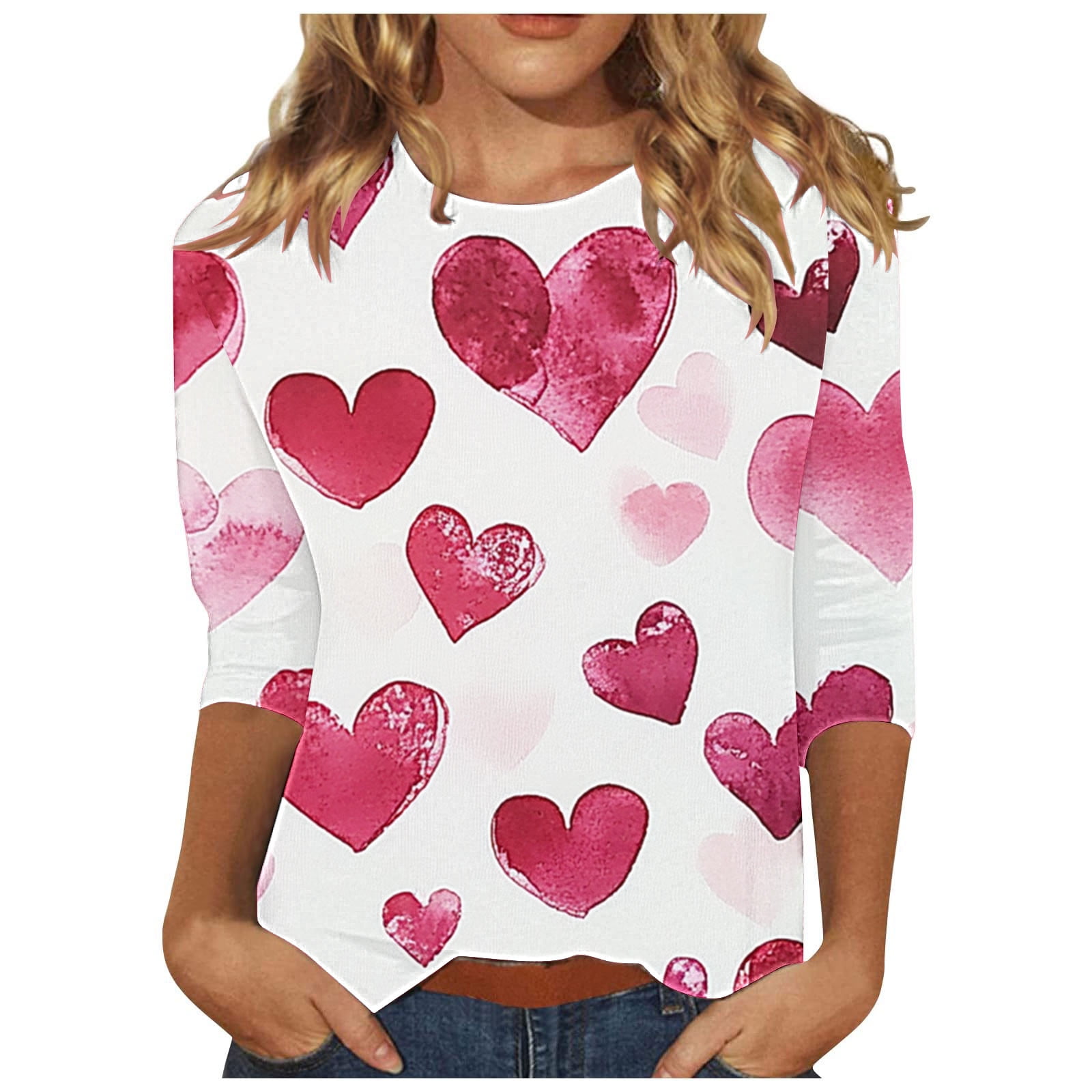 lcziwo Valentines Day Tunic Tops for Women 3/4 Sleeve Tunic Tops Crew Neck Cute Love Heart Print ...