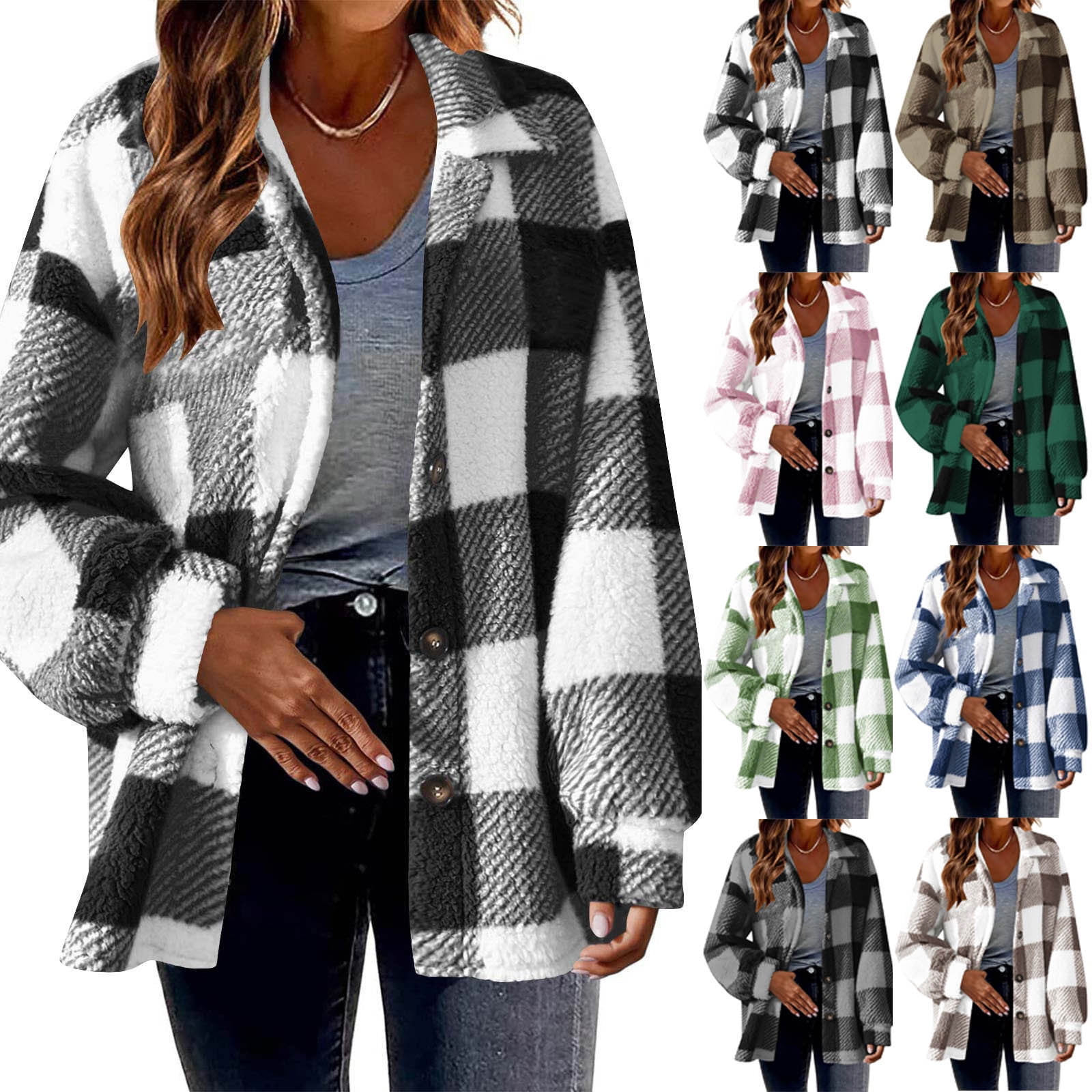 lcziwo Weekly Sale Plus Size Flannel Jackets for Women with Pockets ...