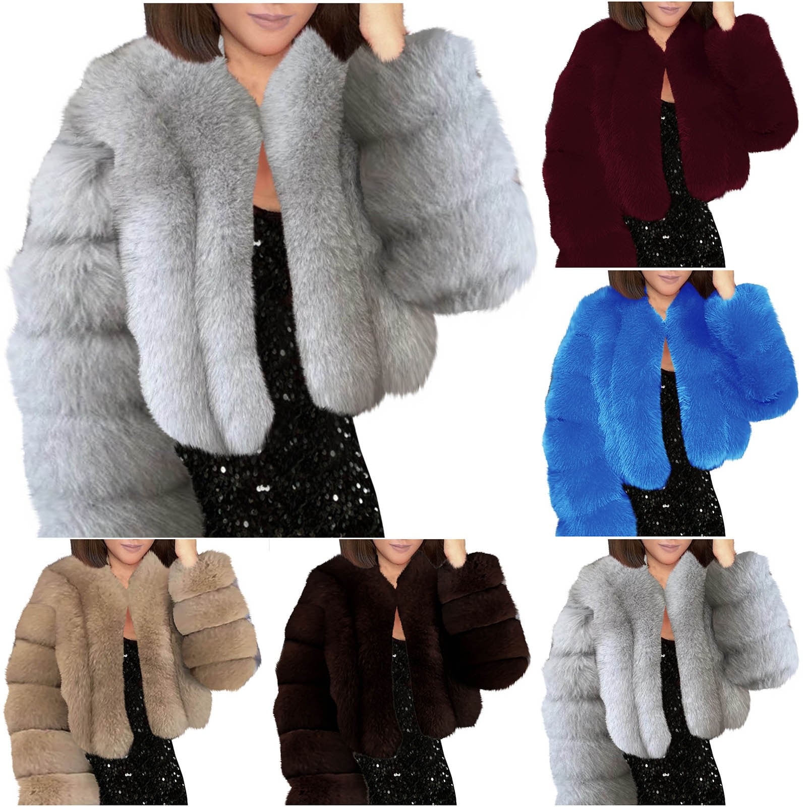 lcziwo Black and Friday Prime Women's Faux Fur Cropped Coat Long Sleeve ...