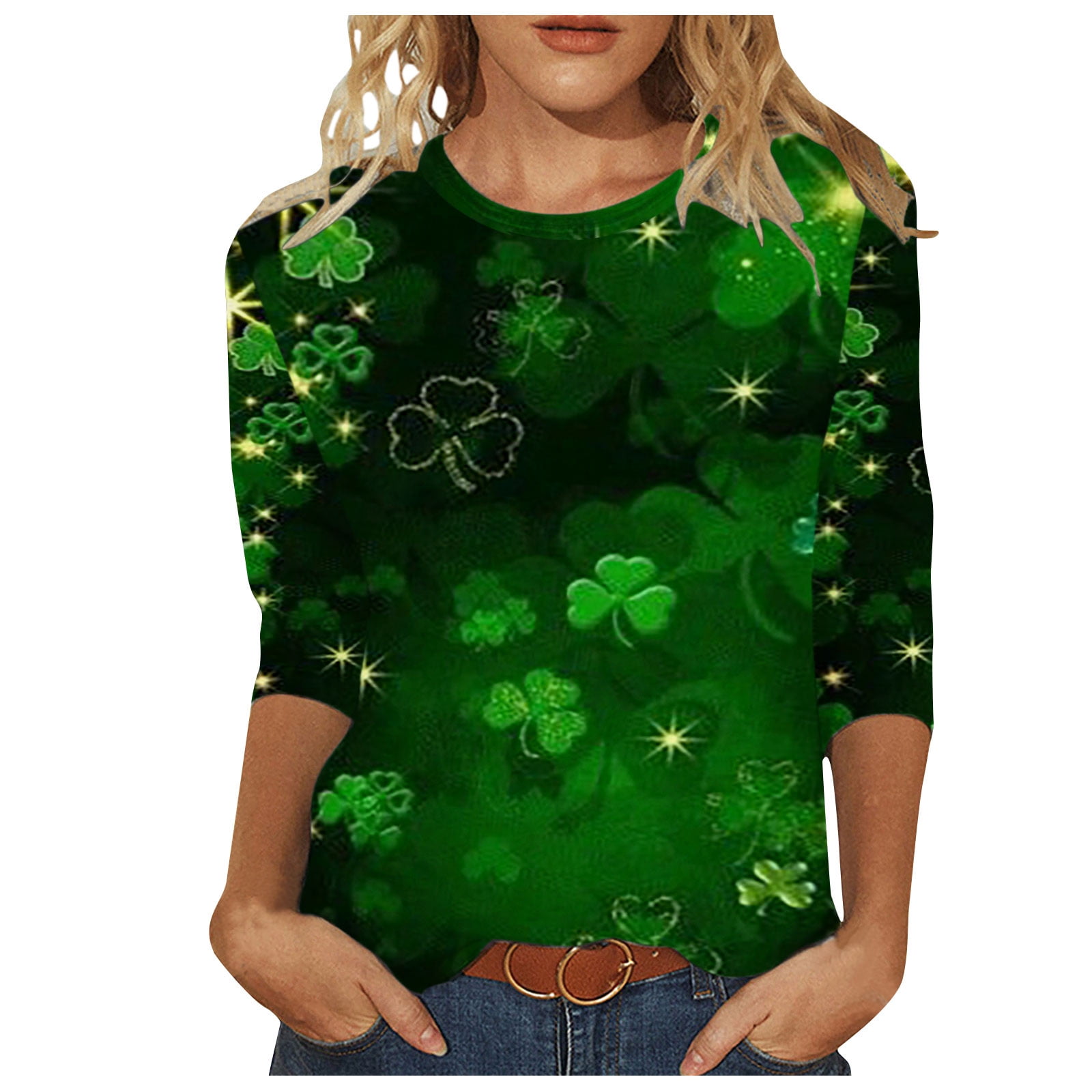 lcziwo Womens St Patrick Day Shirt Plus Size 3/4 Sleeve Irish Clover ...