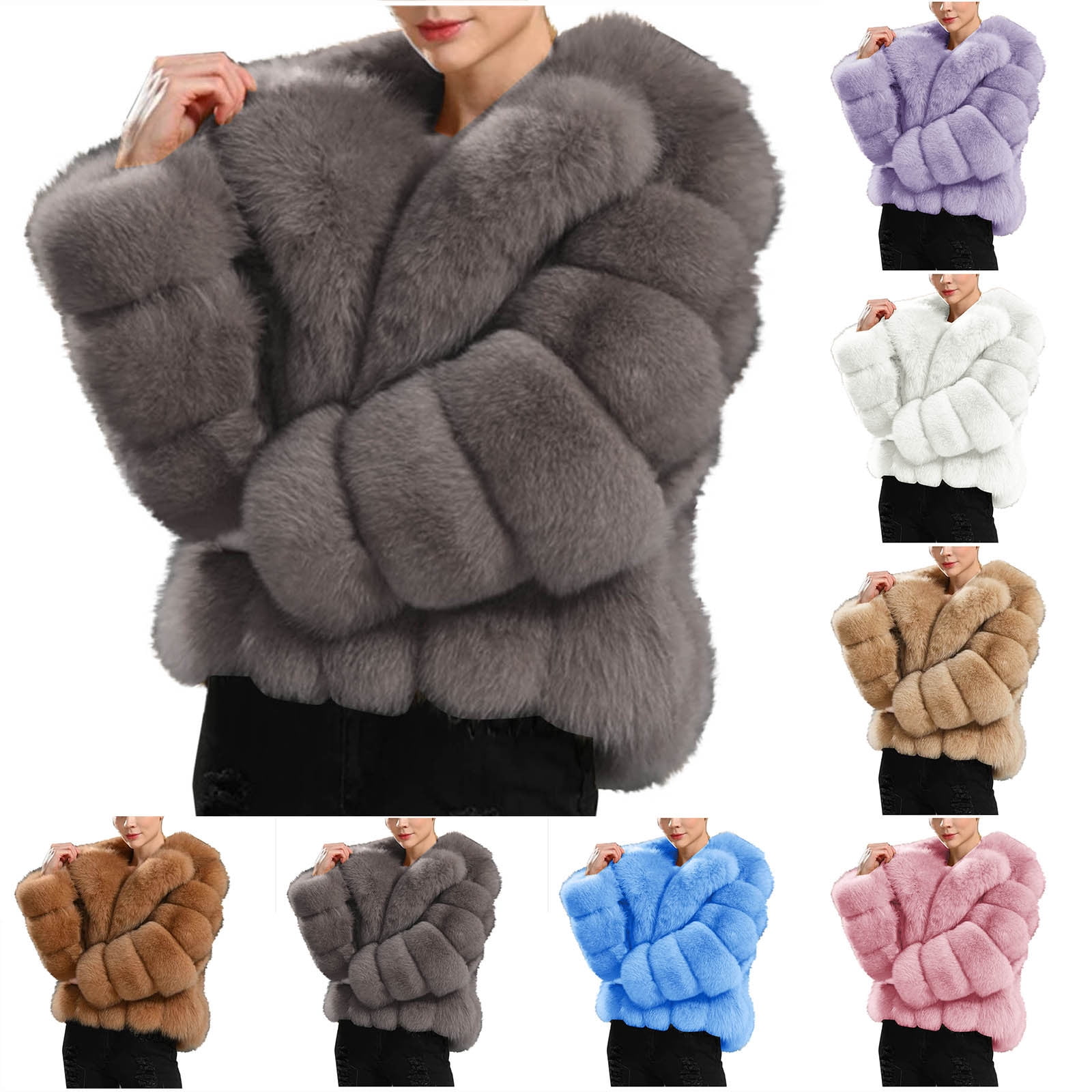 lcziwo Black and Friday Prime Womens Winter Coats Casual Lapel Long Sleeve Fleece Faux Fur ...