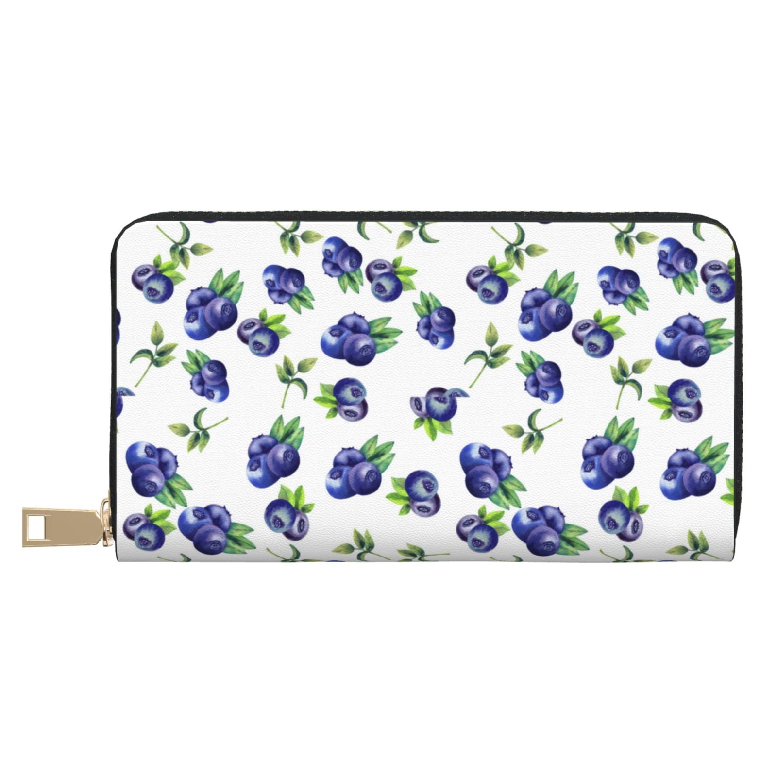 leaf Blueberries Print Wallet Women, Leather Bifold Multi Card Wallet ...