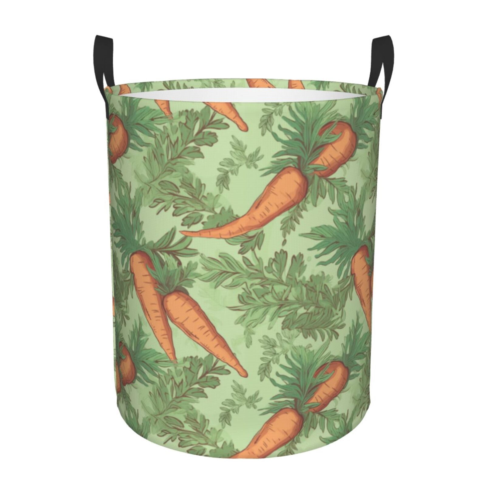 leaf Carrot print Laundry Basket with Handles - Freestanding Laundry ...