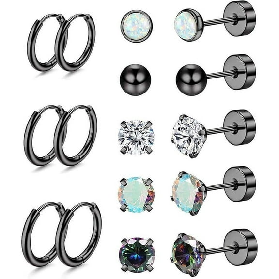 6Pcs/set Stainless Steel Crystal Zirconia Hoop Earring for Women Metal ...