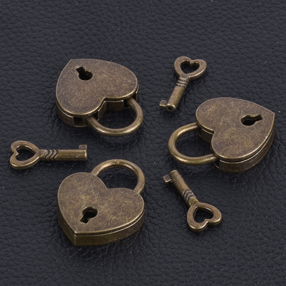 leaveforme 3Pcs Mini Bronze Antique Padlock Small Metal Heart Shaped ...