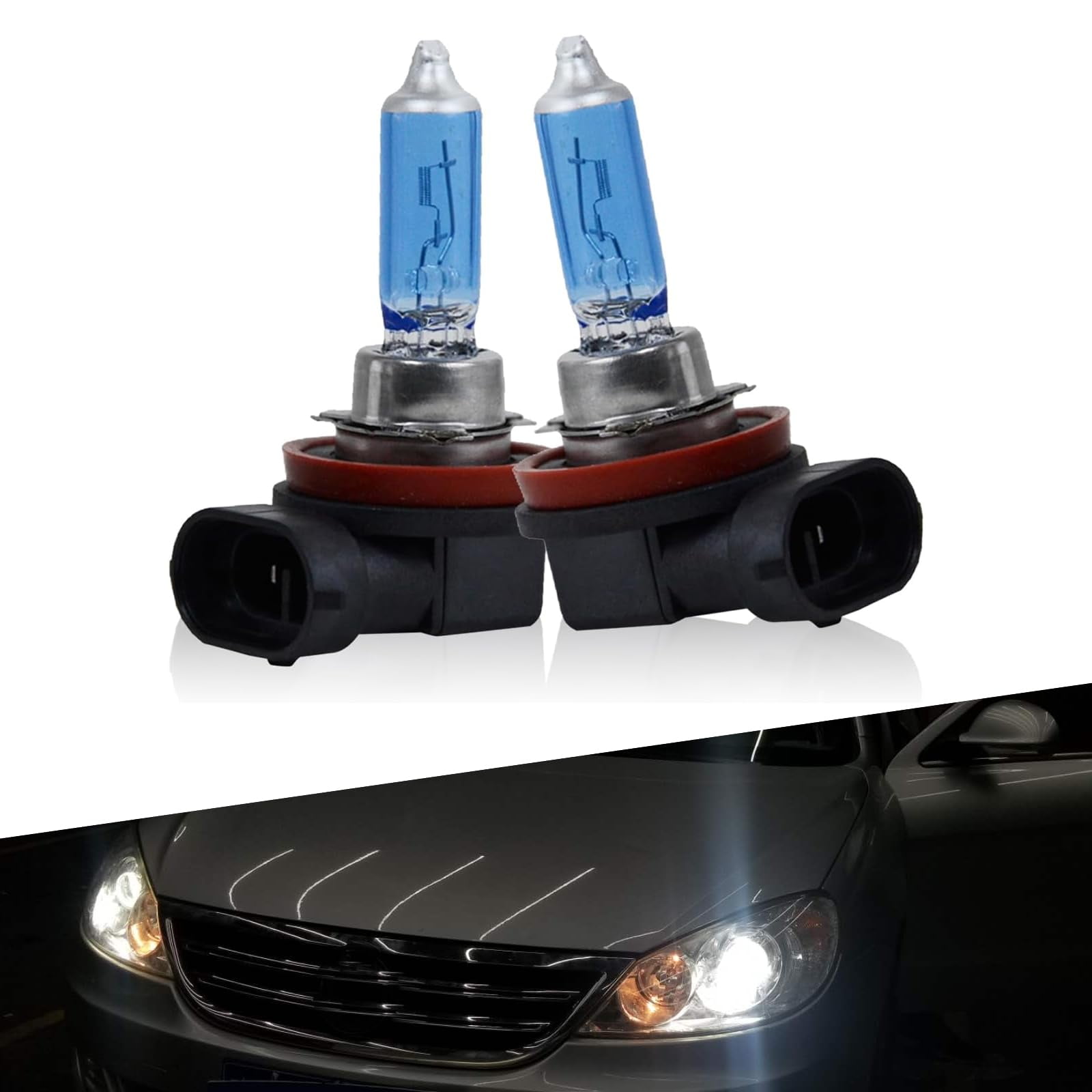 leediga 2 PCS H11 Car Fog Light Bulb, 12V 100W PGJ19-2 Lamp Holder High ...