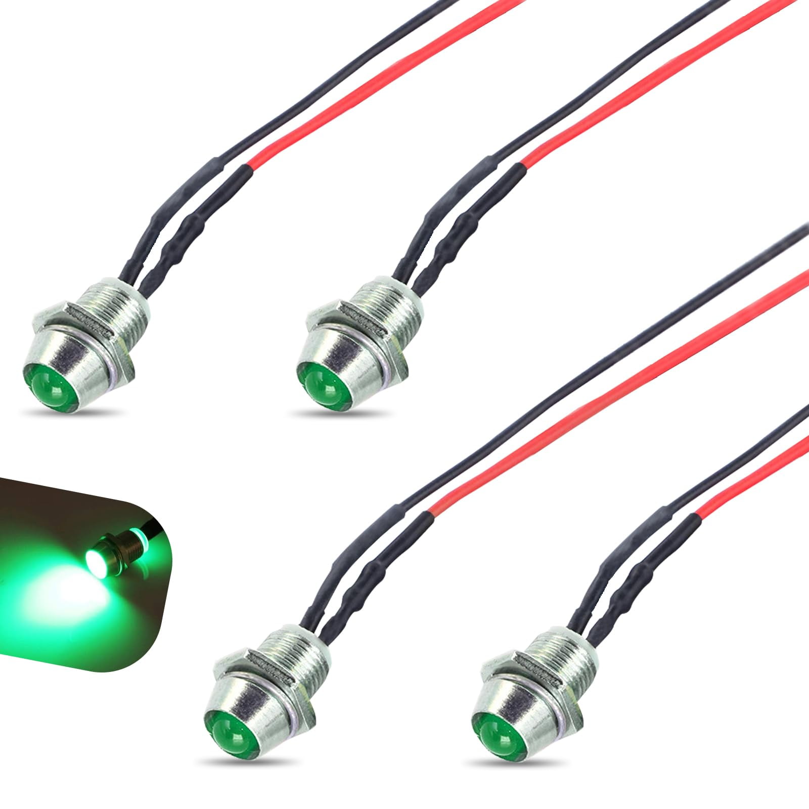 leediga 4 PCS Car 0.31"/8mm LED Metal H2FSDIndicator 5V-12V 120 Degree ...