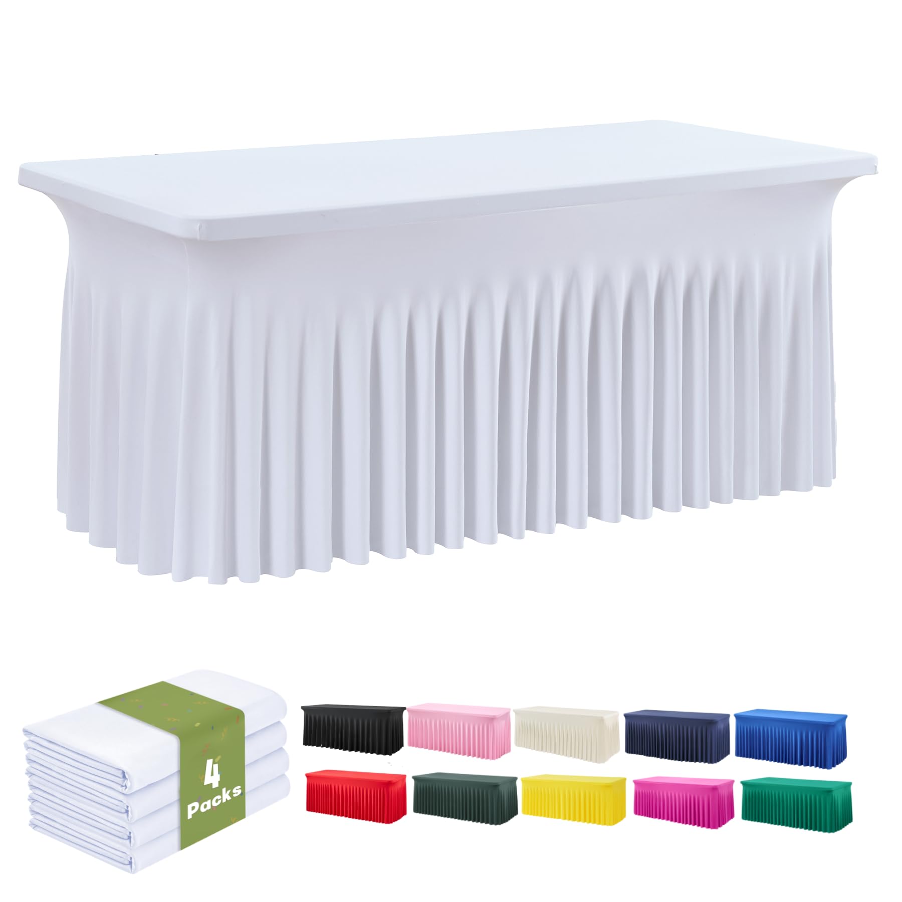 leegleri 4 Pack White Spandex Fitted Table Clothes for 5 Foot Rectangle ...