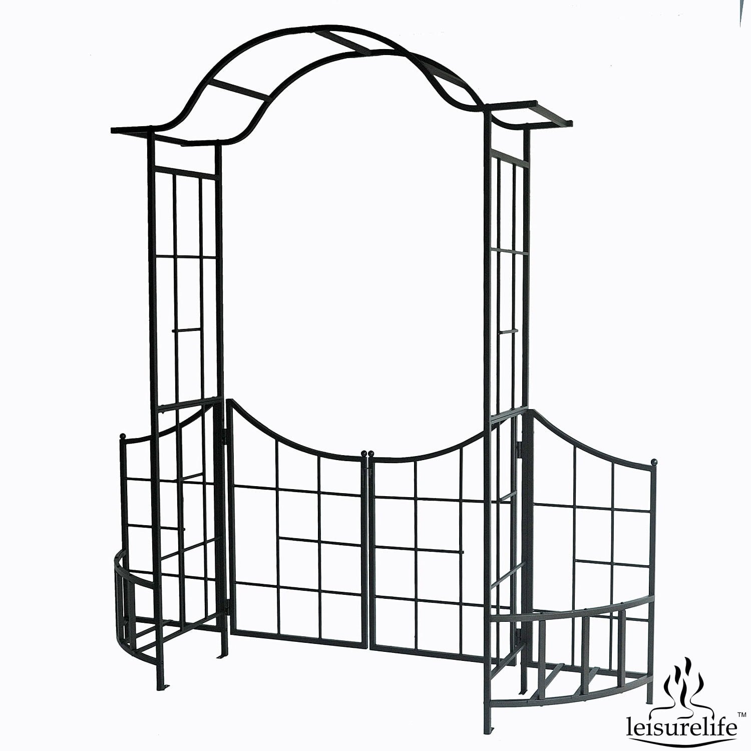 leisurelife Outdoor Metal Garden Archway with Gate, Fence & Planters ...