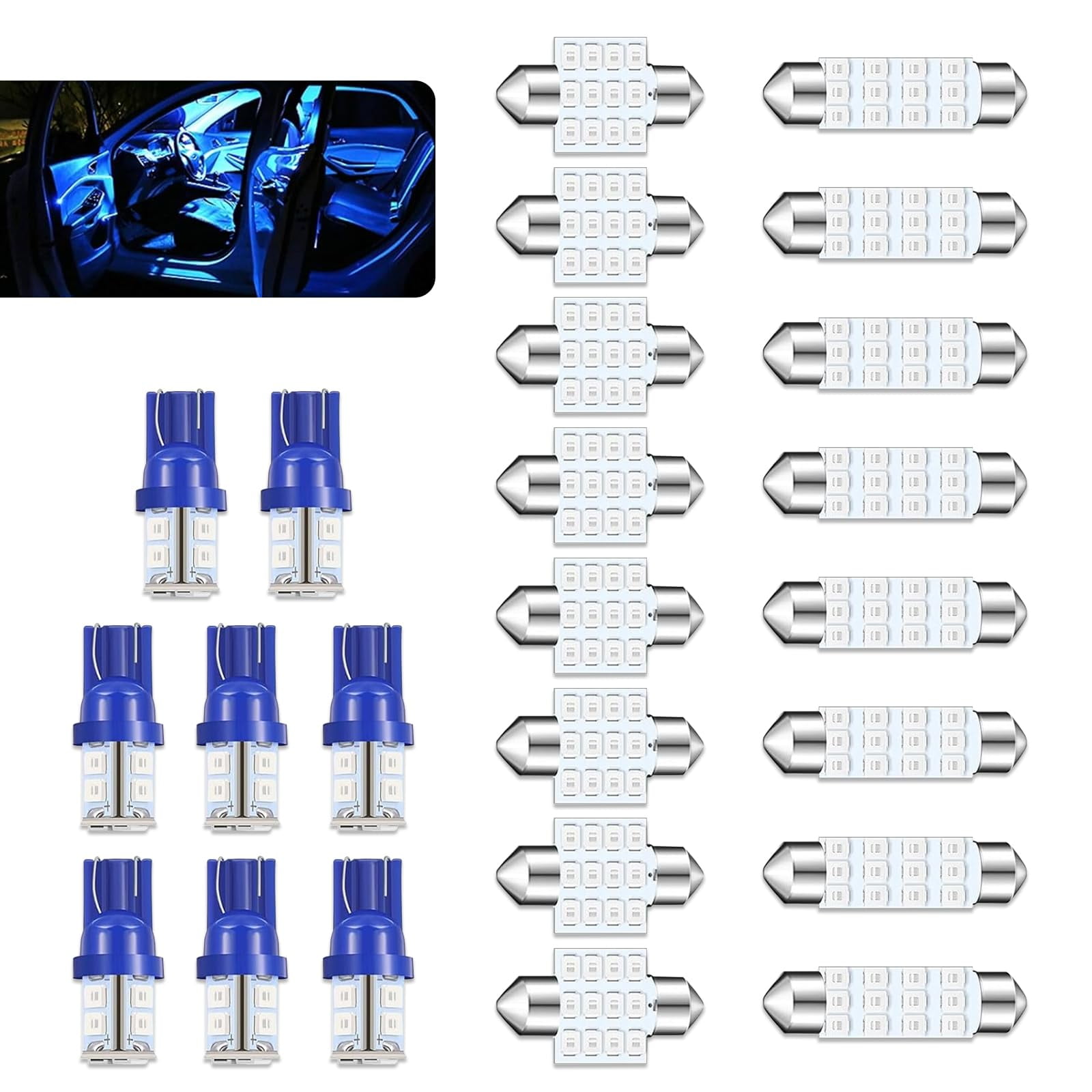 lekudo 24 PCS Car T10 31 mm 42 mm LED Light Combination Set, Waterproof ...