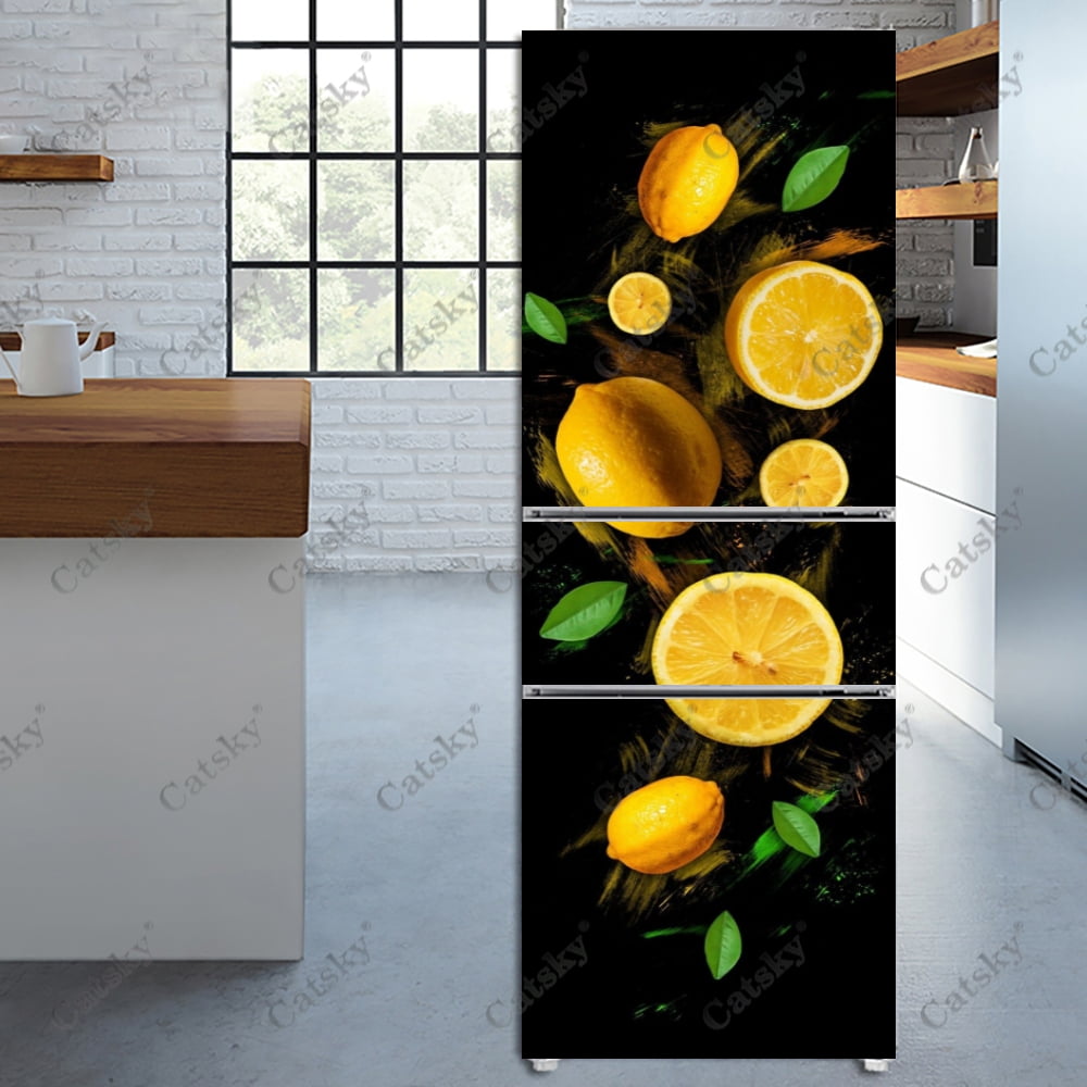 lemon orange fruit Fridge Stickers Fridge Door Sticker Stickers Floral ...