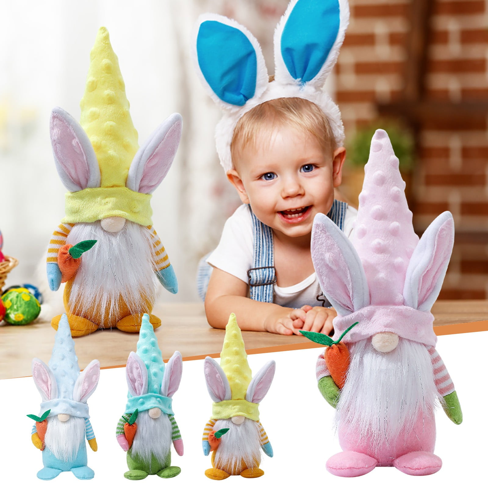 leozcaa 4pc Easter Bunny Doll Decorations,Holding Egg Long Hat Faceless ...