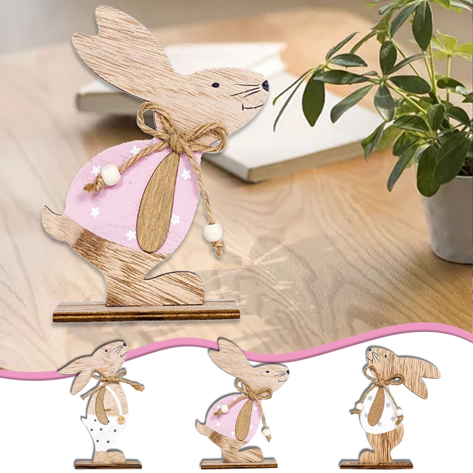 leozcaa 4pc Easter Wood Bunny Cutout Unfinished Rabbit Shaped Wooden ...