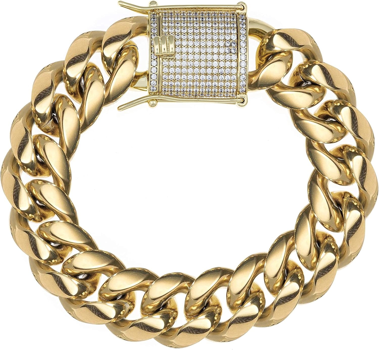 levent 14K REAL Gold Plated Miami Cuban Link Chain 316L Stainless Steel ...