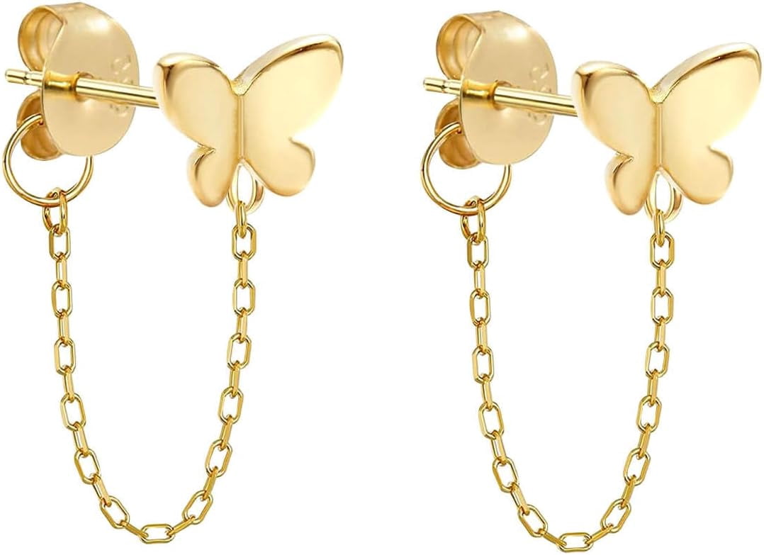 levent Butterfly Chain Earrings Threader Earrings Stud Earrings ...