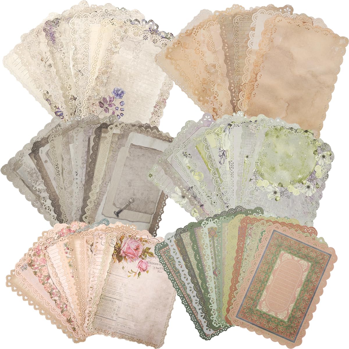 levylisa 60 Sheets Vintage DHF10 Floral Lace Edged Scrapbook Stationery ...