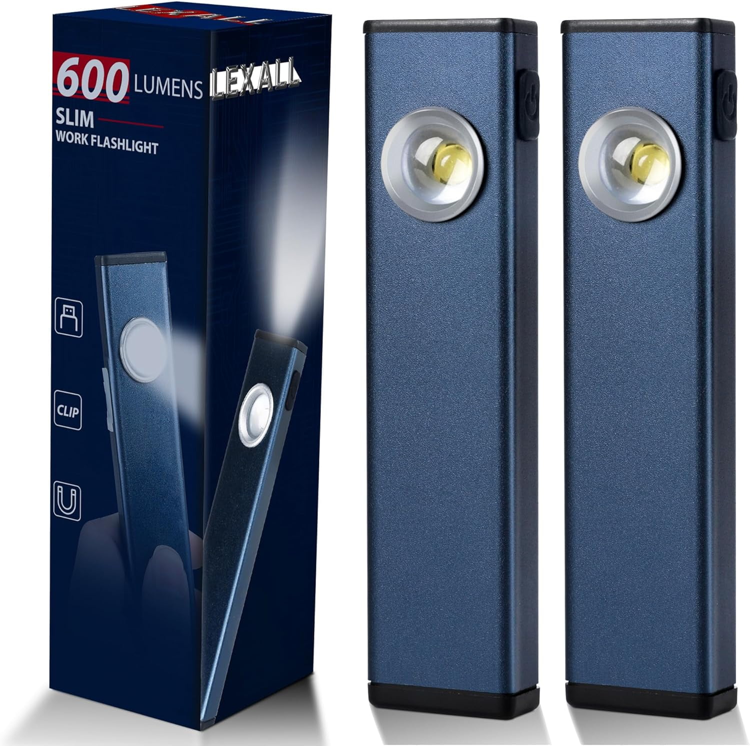 lexall 2 Pack Rechargeable Work Light, 600 Lumens Portable LED ...