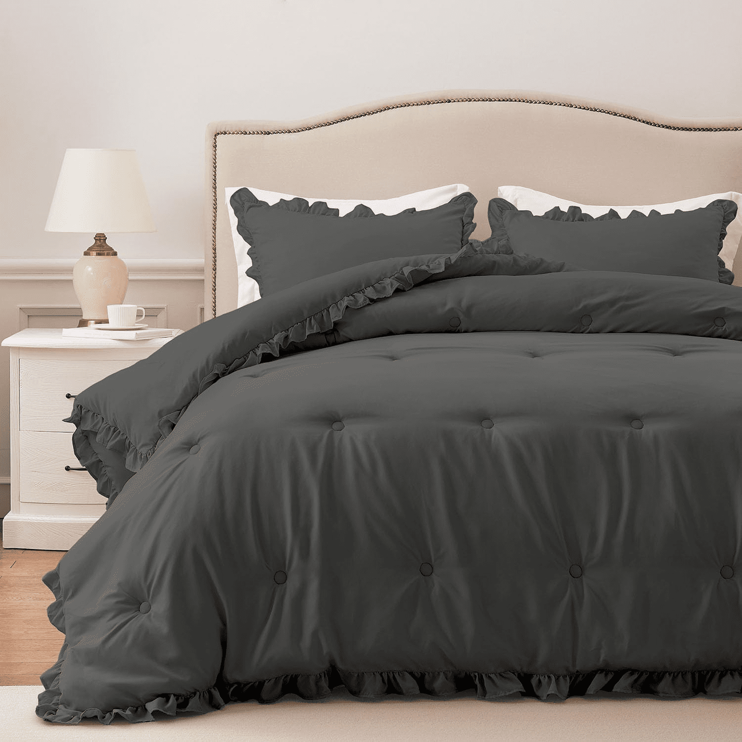 hfuj Comforter Set- Lightweight 3 Pieces Bed Comforter Set - Ruffle Bed ...