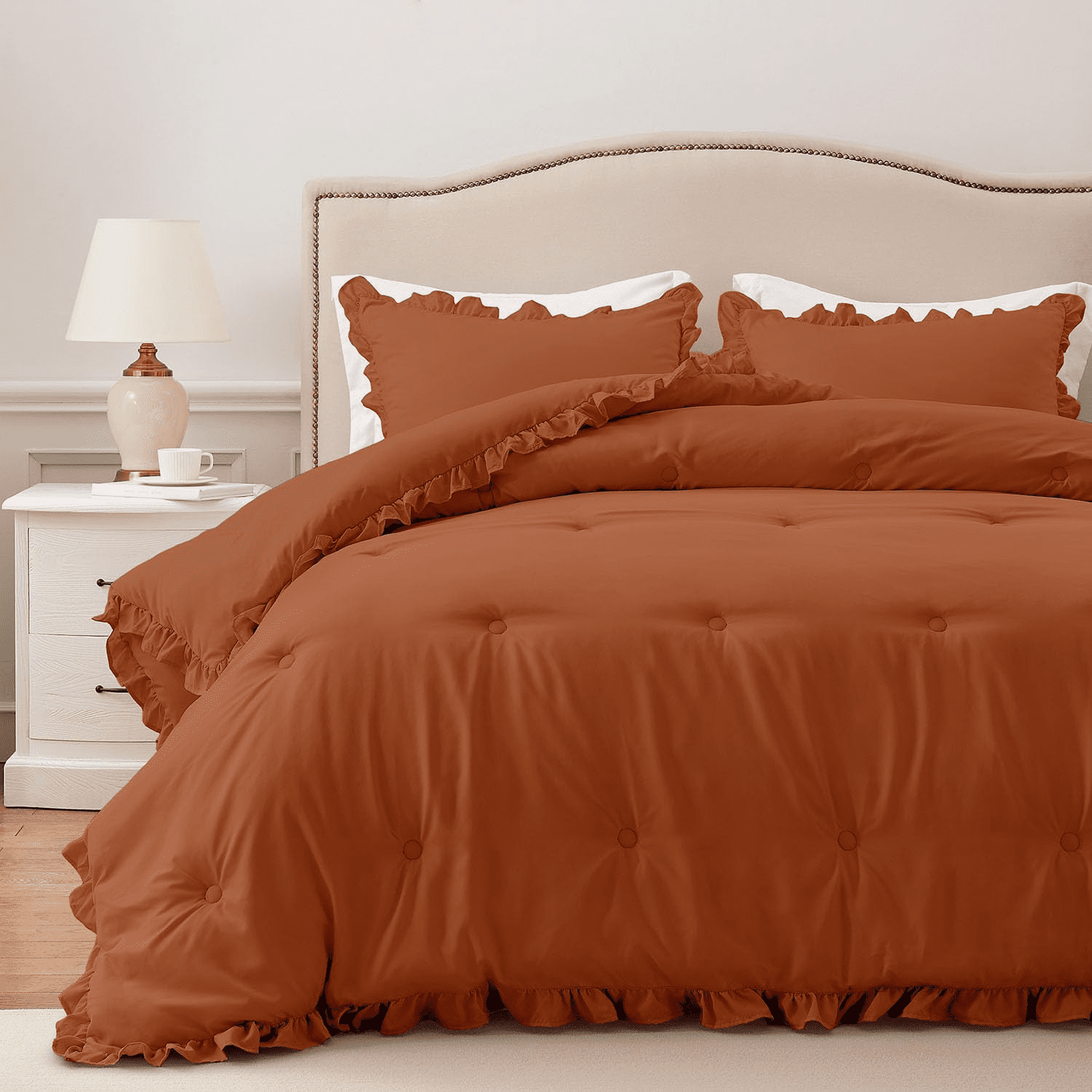 VTUBUON Comforter Set- Lightweight 3 Pieces Bed Comforter Set - Ruffle ...