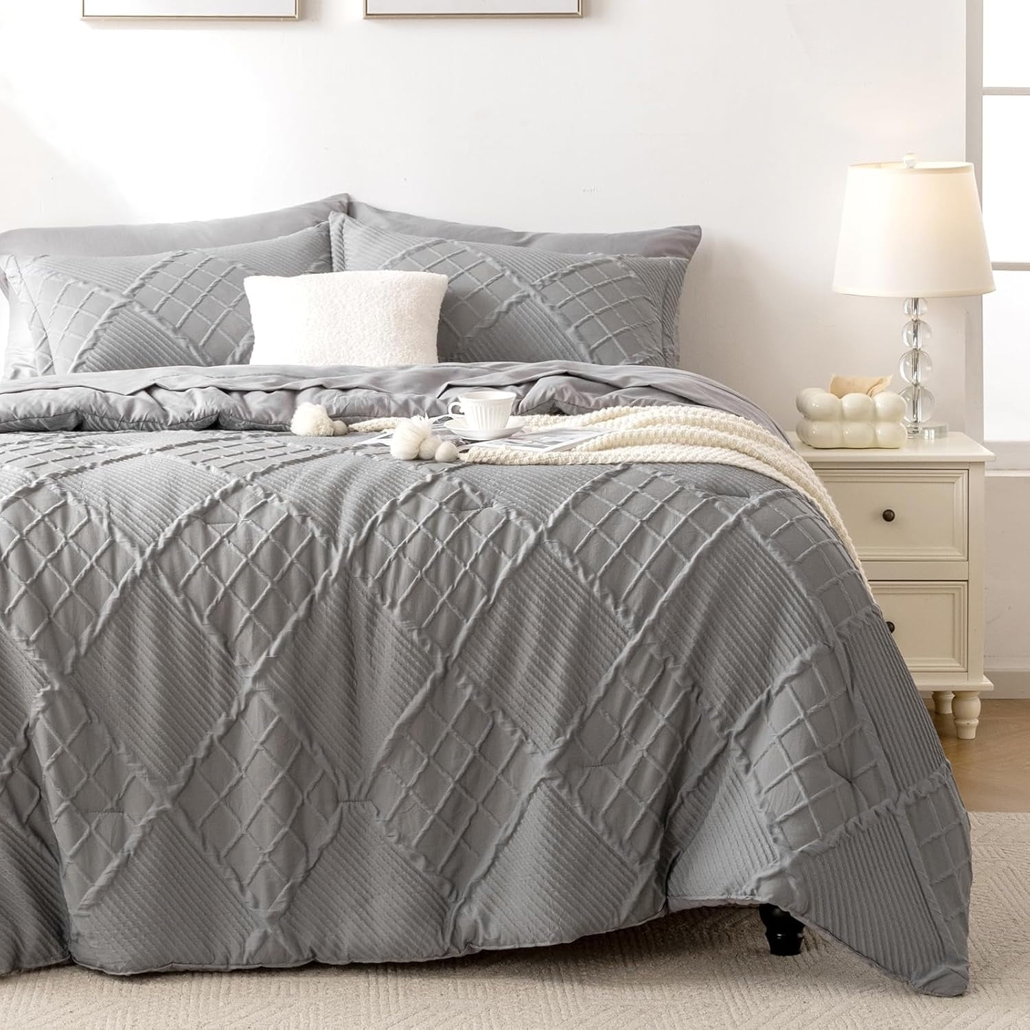 lgskybiudun Queen Size Comforter Set-Grey Comforter Set All Seasons ...