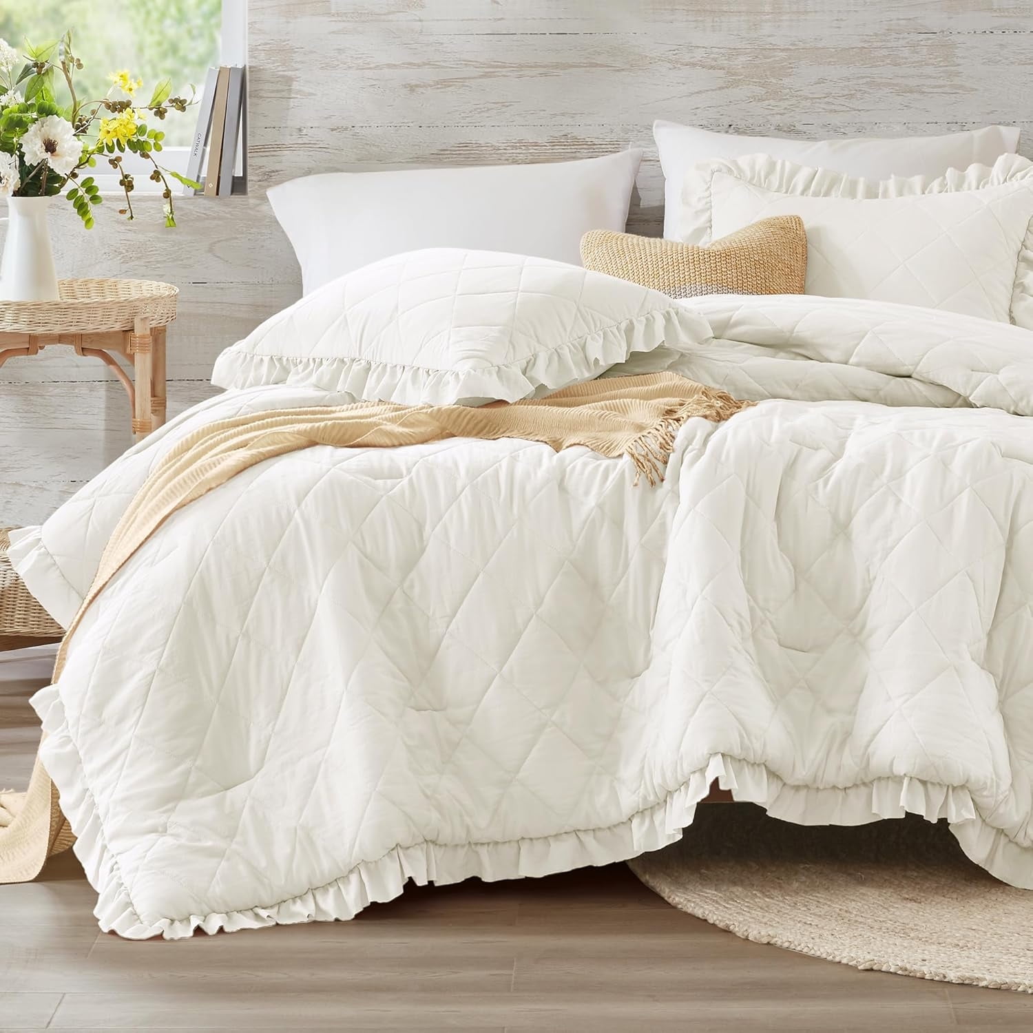 lgskybiudun Ruffle Edge Comforter Set - Full/Queen Gray Farmhouse All ...