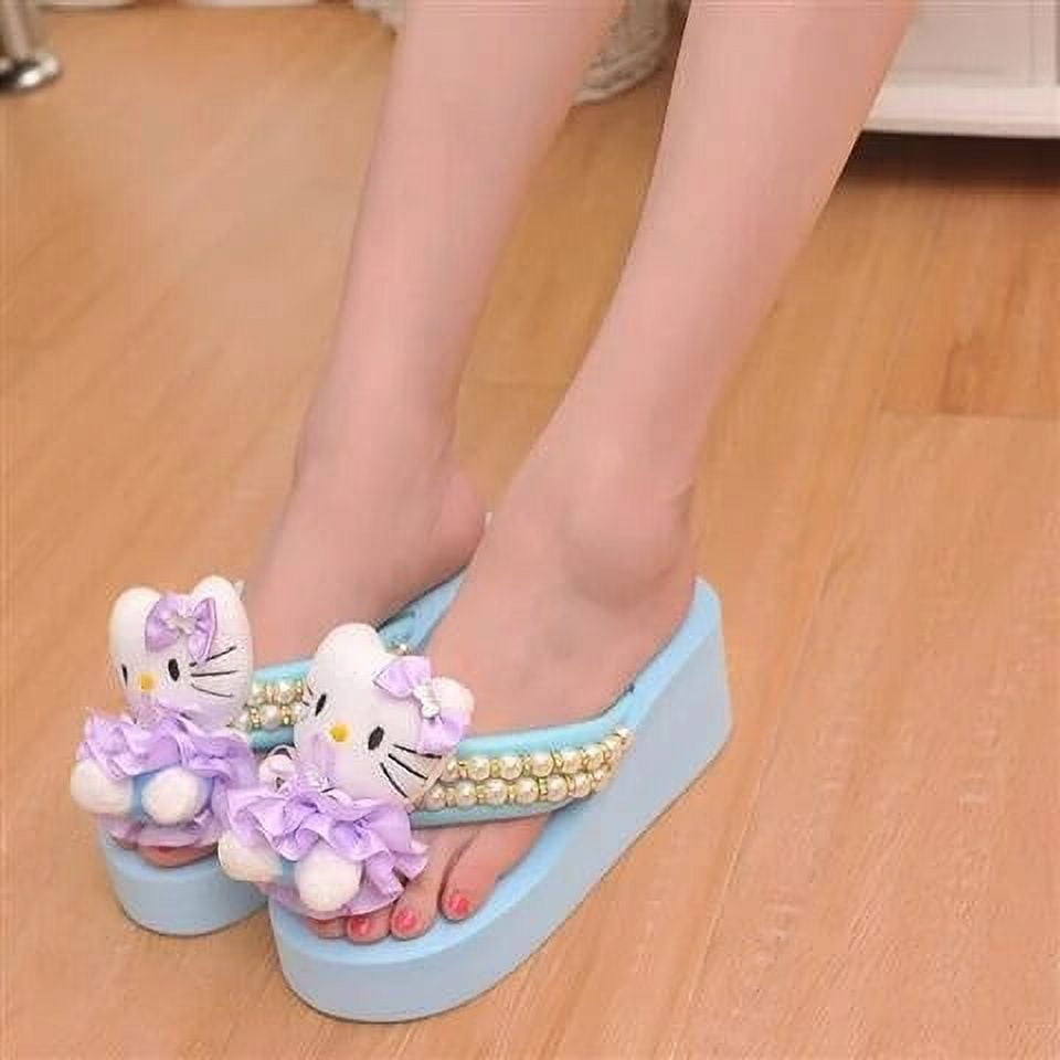 Liaozhi Sanrio Kawaii Hello Kitty Doll Wedges Slipper Women‘s Fashion
