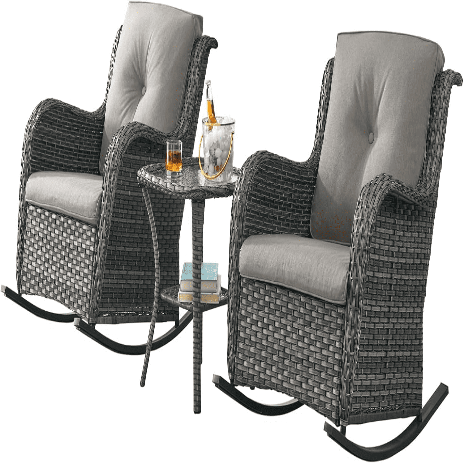 lifeboombiulife Patio Chairs Outdoor Rocking Chair - Wicker Rattan ...