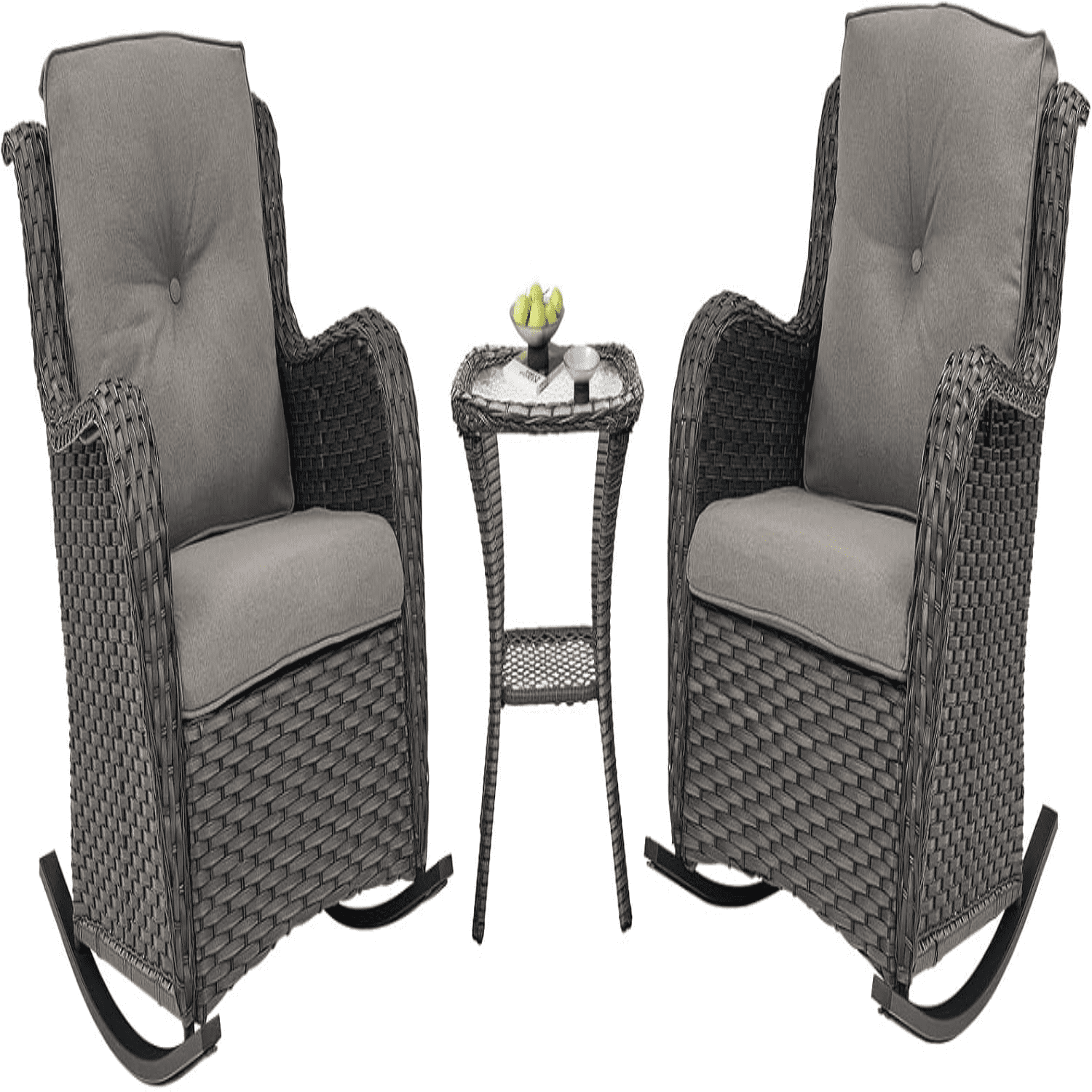 lifeboombiulife Patio Rocking Chairs Bistro Set - Wicker Outdoor ...