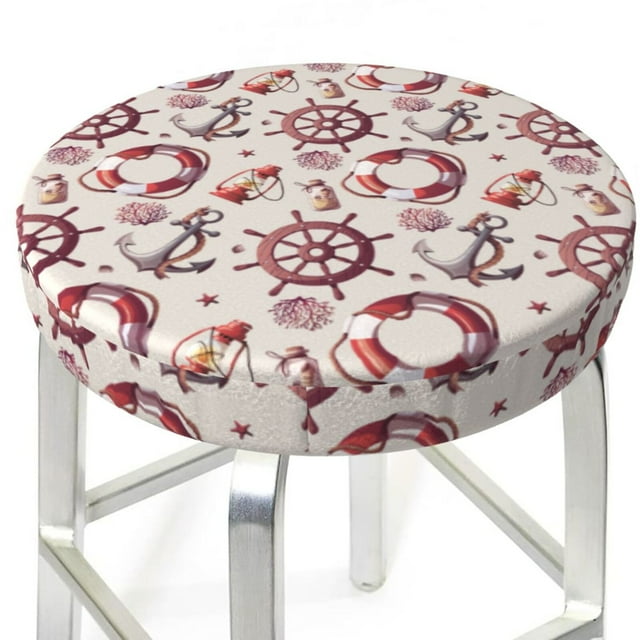 lifebuoy anchor rudder Round Bar Stool Covers, Soft Velvet Bar Stool ...