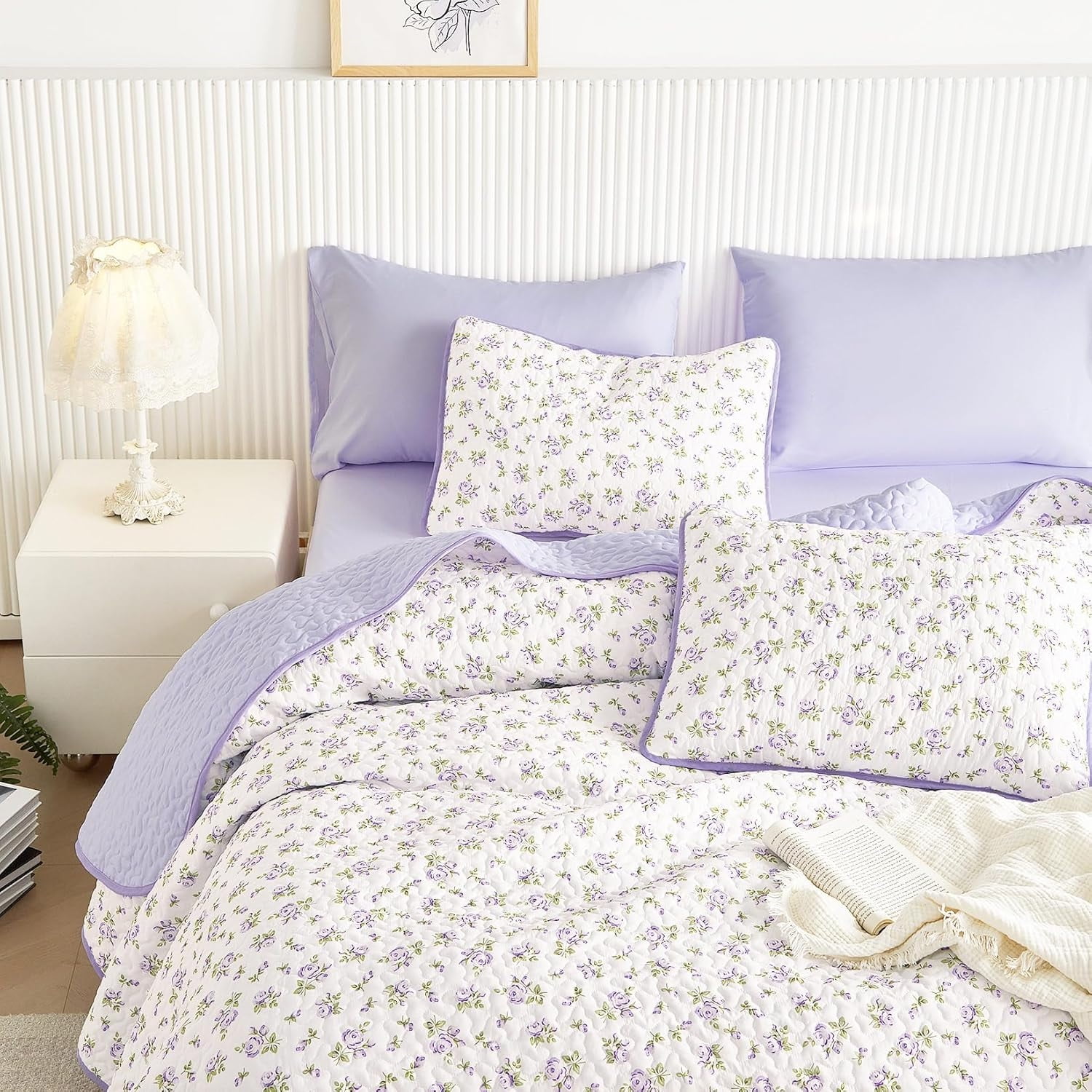 lifrceu - Floral Quilt Set Coquette Cottagecore Shabby Chic Flower ...