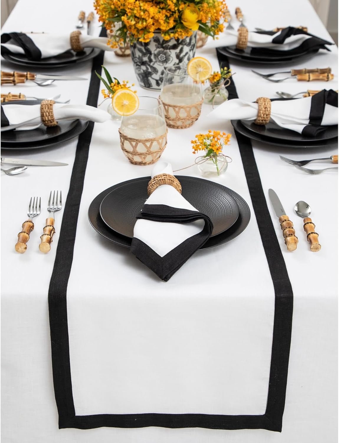 lifrceu Linen Table Runner 120 Inches Long - Forest Green and White 100 ...