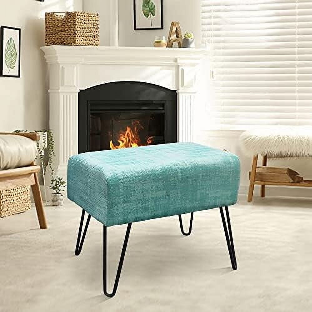 light blue velvet tufted ottoman entryway bench, 19.5"x12.5"x17"h comfy furry makeup stools ...
