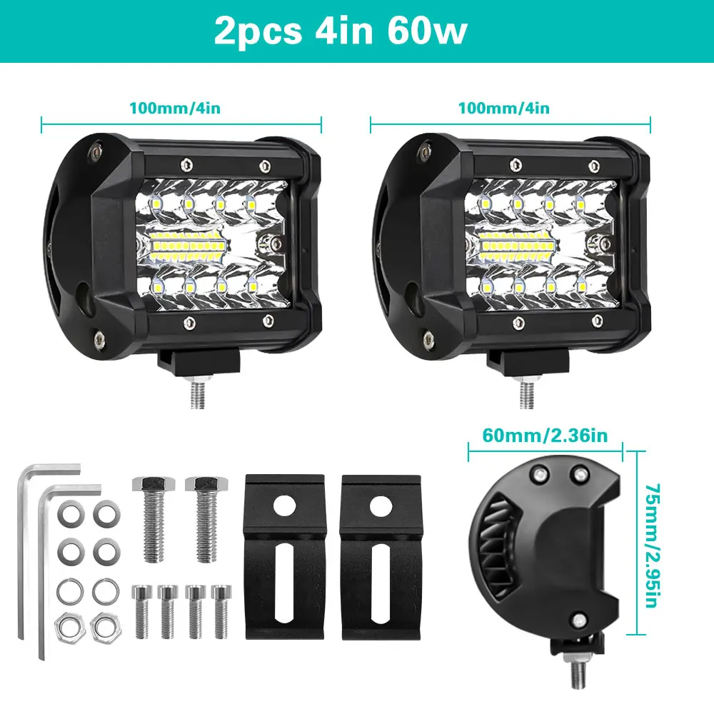 lightbar flood led diode LED spotlight beam led 12v 24v 6000k 4x4 off ...