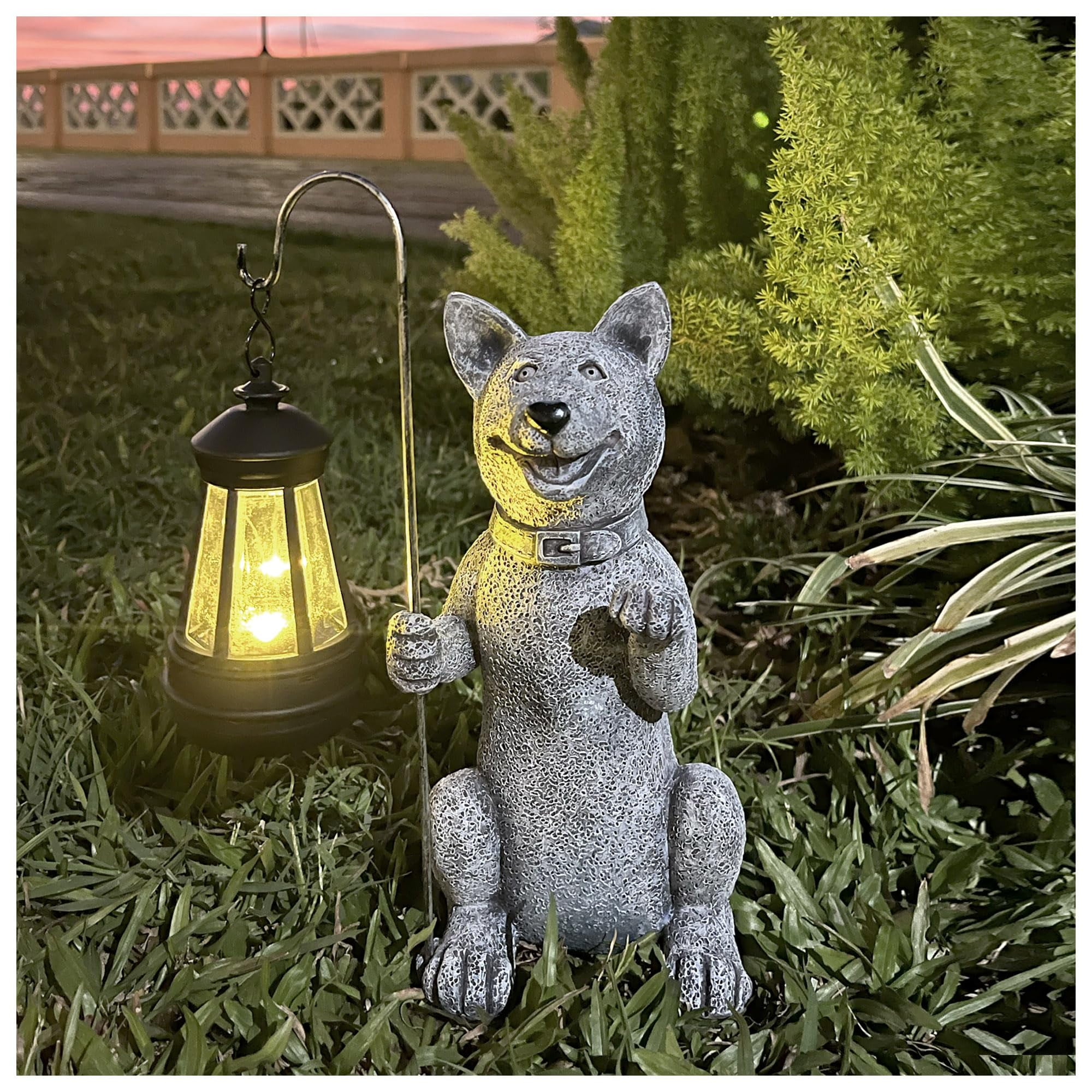 lightsfever Dog Statue with MMF7 Solar Lantern, Outdoor Statues Home ...