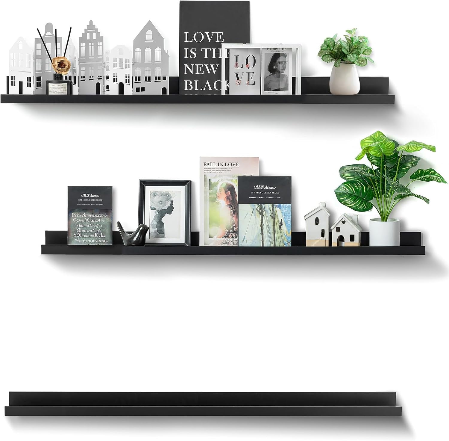 lihgd 24 inch Long Shelf for Wall White Wall Book Shelves for Bedroom ...