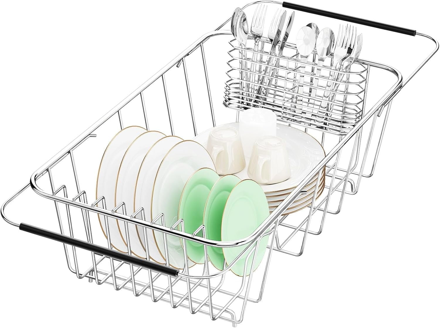 lihgd Large Sink Dish Drying Rack Expandable 304 Stainless Steel Metal ...