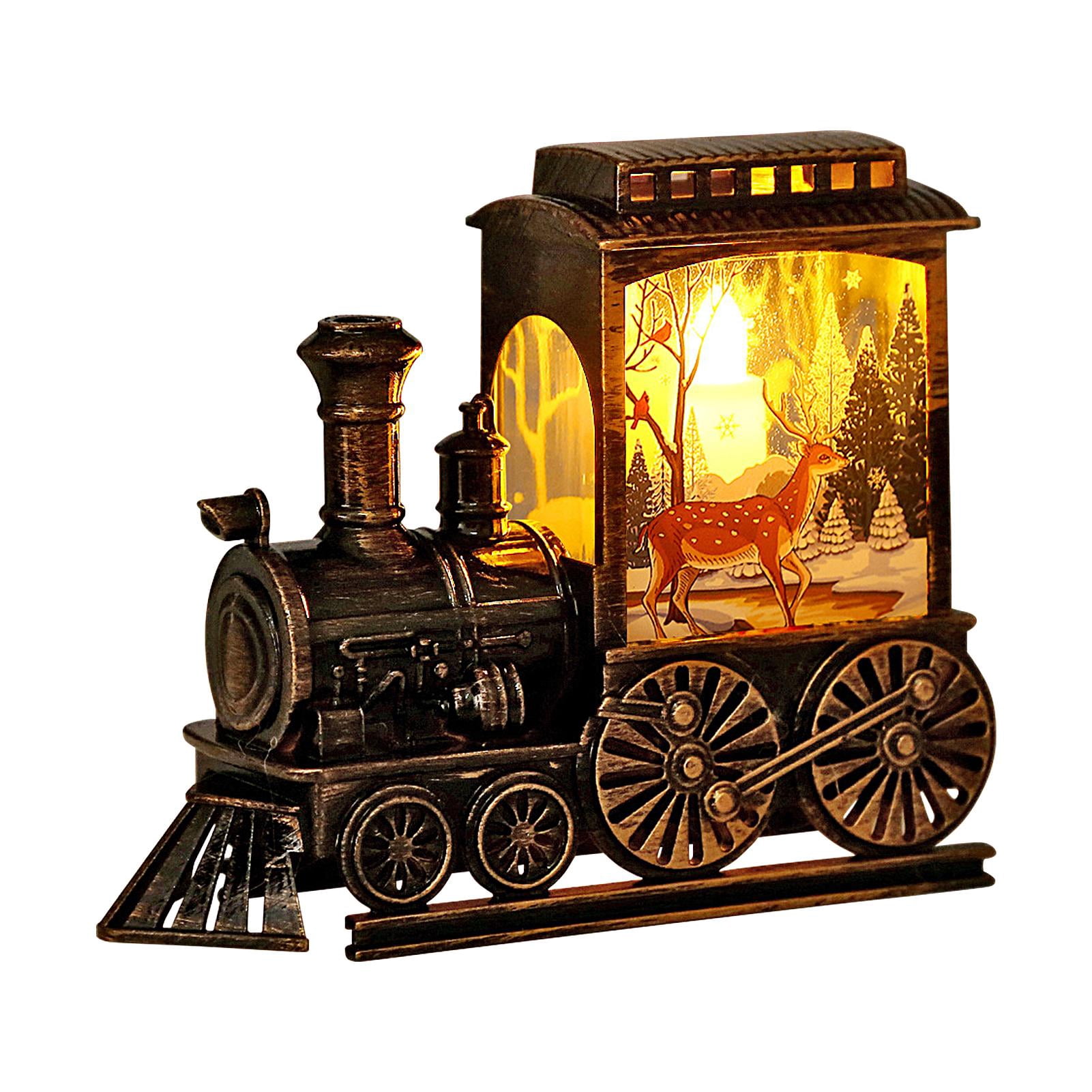 liilaimic Christmas Train Lantern,Light Up Retro Christmas Train Resin ...