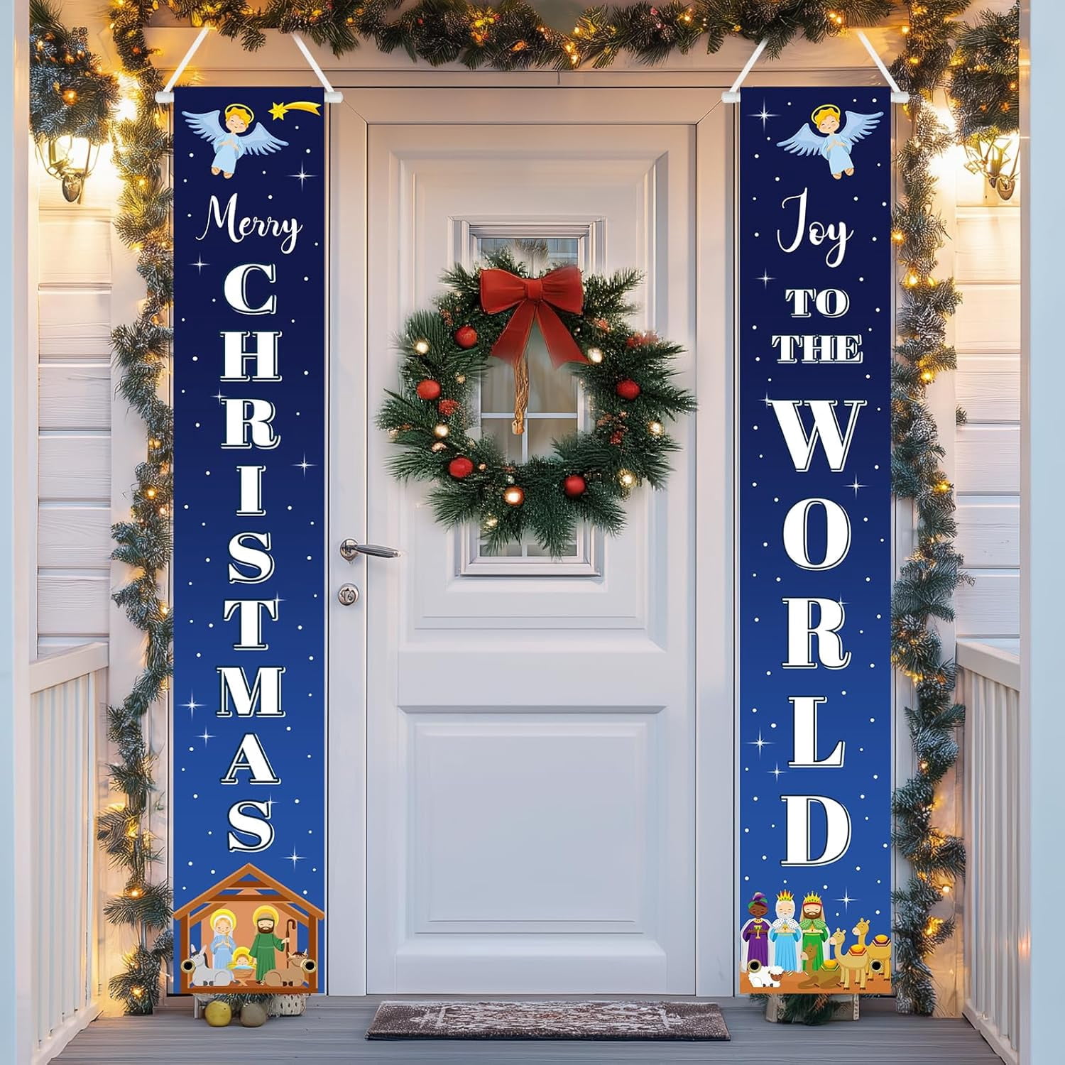 lijoe Christmas Door Banner Nativity Christmas Decorations Outdoor ...