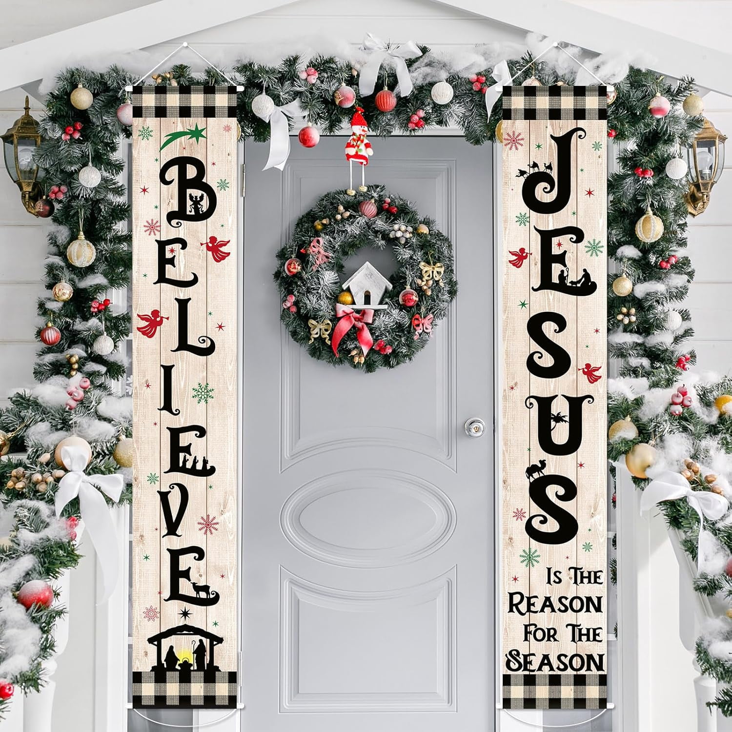 lijoe Christmas Jesus Door Banner Porch Sign Jesus Is the Reason for ...