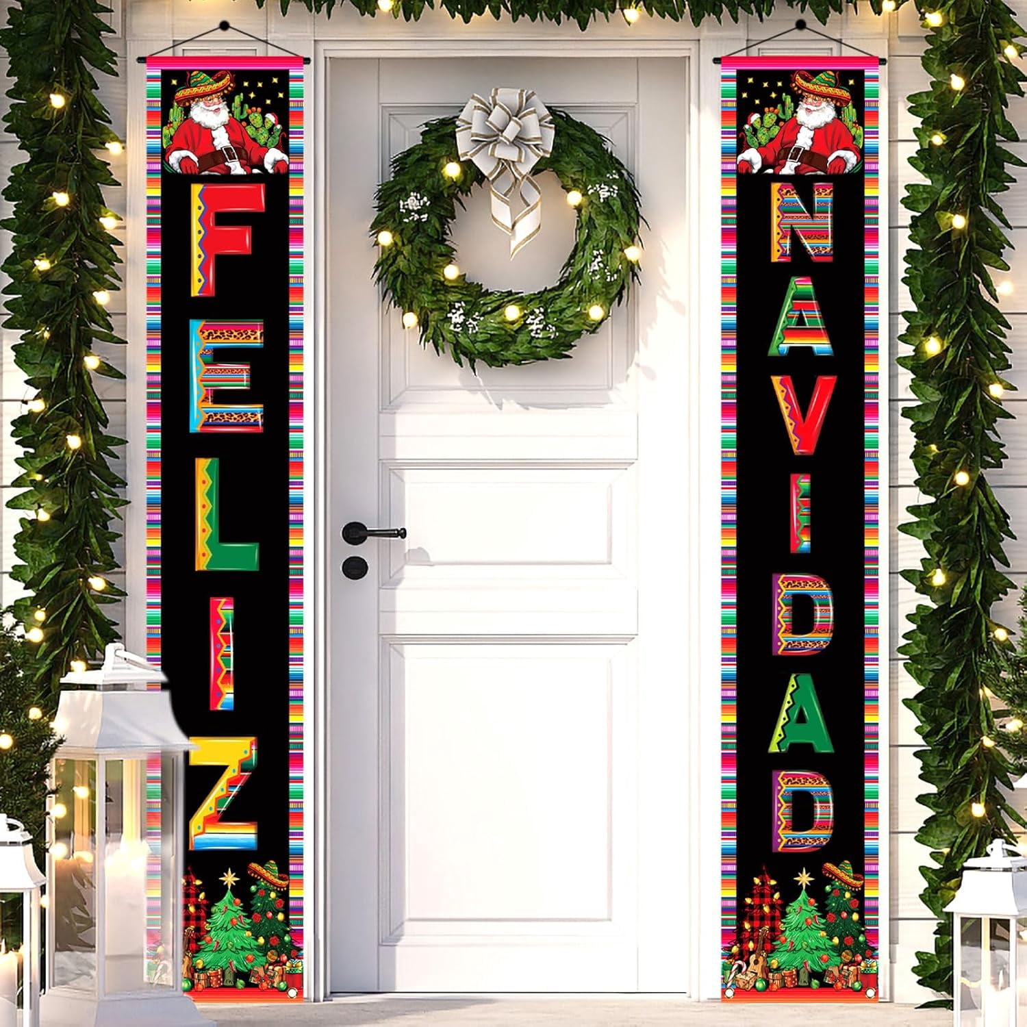 lijoe Feliz Navidad Decoration Mexican Christmas Porch Banner Spanish ...