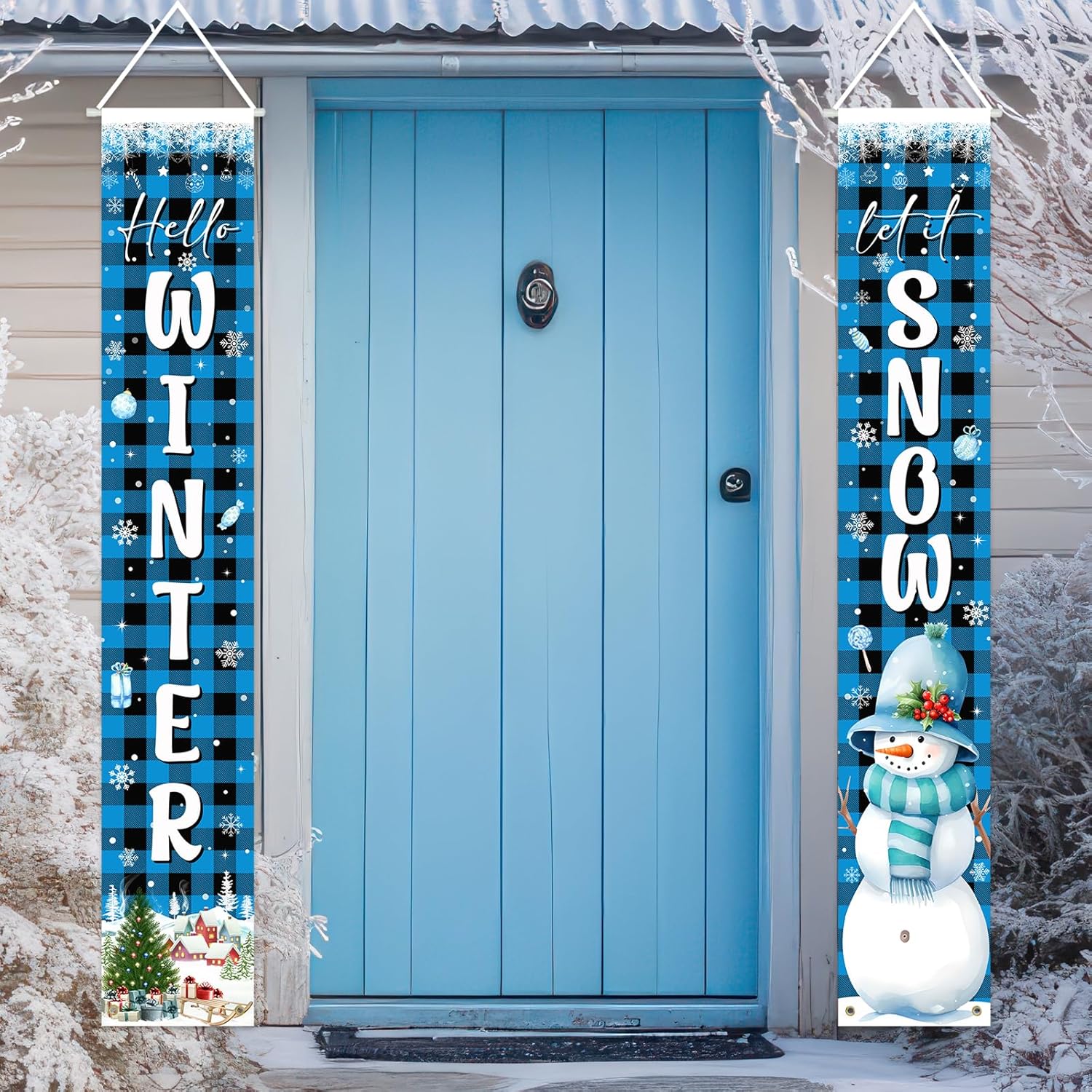 lijoe Hello Winter Door Banner Let It Snow Welcome Banner Snowman Door ...