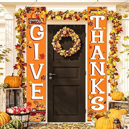 lijoe Thanksgiving Decorations, Happy Fall & Give Thanks Porch Banners ...