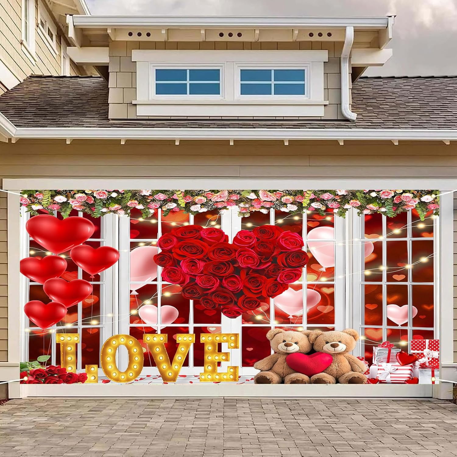 lijoe Valentines Day Garage Door Cover Banner Decorations, Romantic Red ...